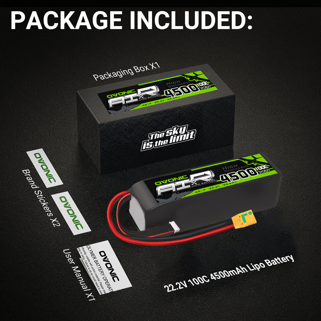 Ovonic 100C 6S 4500mAh 22.2V LiPo Battery with XT90 Anti-Spark Connect – Ampow