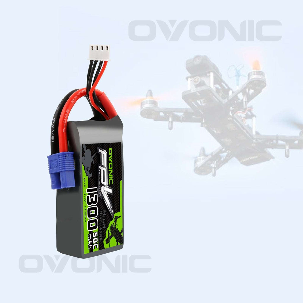 Ovonic 11.1V 1300mAh 3S 50C LiPo Battery Pack with EC3 Plug – Ampow
