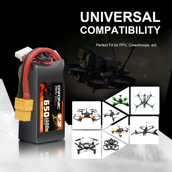 4×Ovonic 130C 650mAh 4S LiPo Battery 14.8V with XT60 Plug for 3 inch F ...
