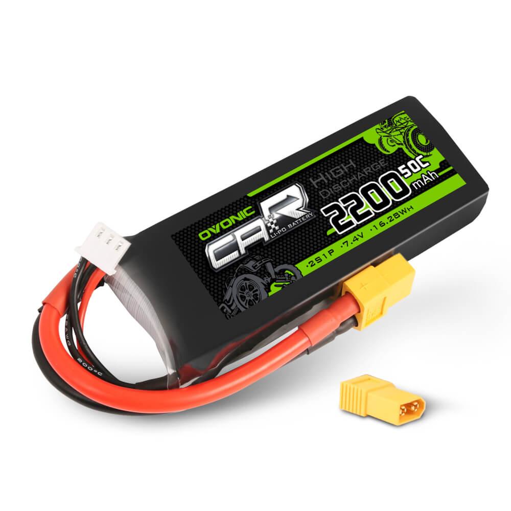 2×OVONIC 7.4V 2200mAh 2S 50C Lipo Battery for 1/16&1/18 Traxxas Cars – Ampow